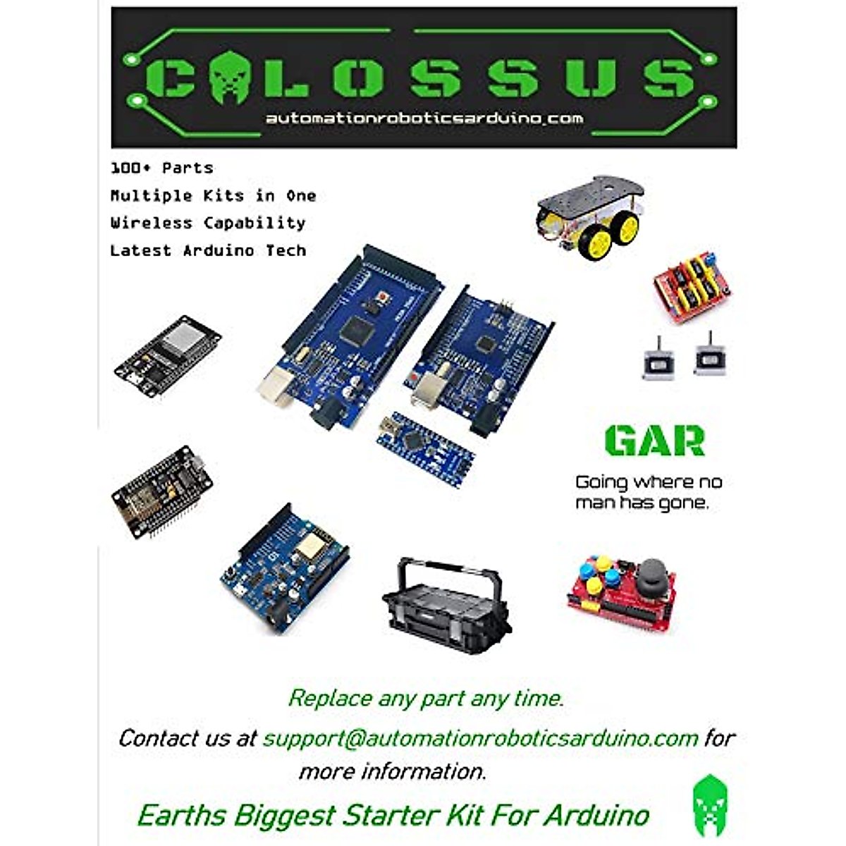 GAR Colossus Starter Kit for Arduino Uno Mega Nano - Complete Advanced Set, 5 Main Boards - 30 Sensors, 10 Shields with ESP32 WiFi + Bluetooth Modules for Wireless Robotics Smart Car