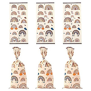 RS 50Pcs Boho Rainbow Cellophane Bags Boho Rainbow Candy Bags Rainbow Party Bags Goodie Bags Treat Bags with 50Pcs Twist Ties for Boho Rainbow Themed Birthday Party Bags