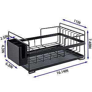 Cedilis 3-Piece Dish Drying Rack, Black Dish Drainer with Removable Drip Tray and Utensil Holder, Stylish Dish Rack for Kitchen Countertop