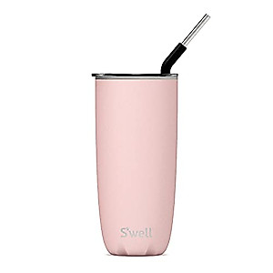 S'well Stainless Steel Tumbler with Straw - 24 Fl Oz - Pink Topaz - Triple-Layered Vacuum-Insulated Containers Keeps Drinks Cold for 18 Hot for 5 Hours - BPA-Free Water Bottle