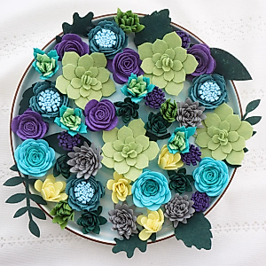 BAZIMA ALICE Felt Flowers and Succulents,Letter Board Accessories, DIY Wreaths, Garland,Baby Shower, Vertical Garden, Create Headbands,40 Felt Flowers and 10 Felt Leaves