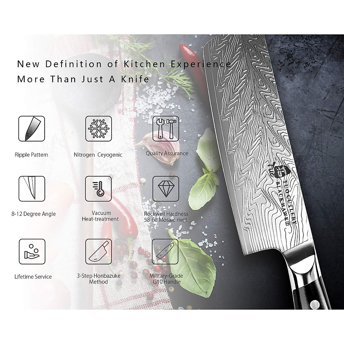 TUO Nakiri Knife - Vegetable Cleaver Knife 6.5-inch High Carbon Stainless Steel - Japanese Kitchen Knives with G10 Full Tang Handle - Black Hawk-S Knives Including Gift Box