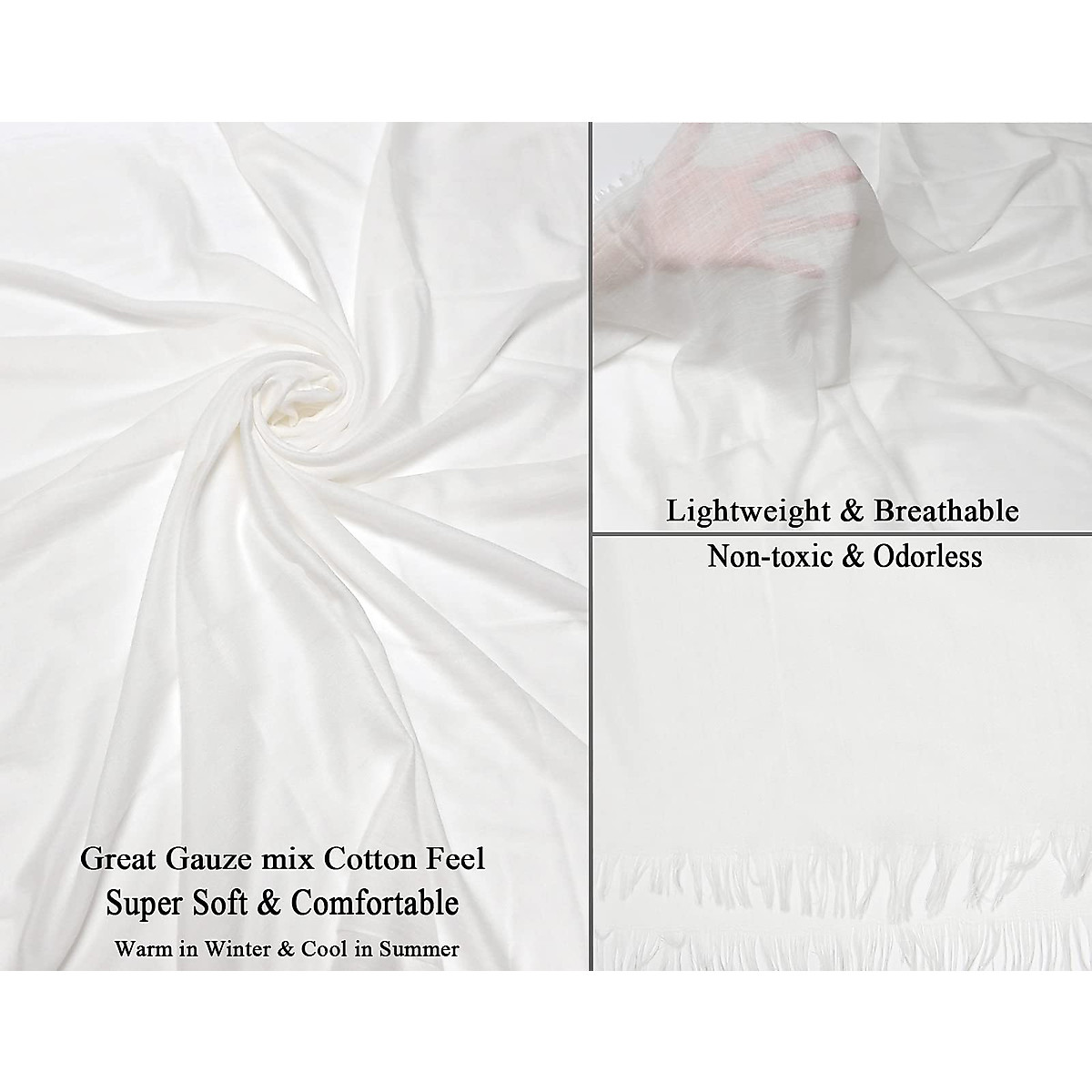 Gragengs Women Summer Scarfs Cotton Lightweight Large Long Gauze Shawl Beach Wrap Plain 75”×43” (White)