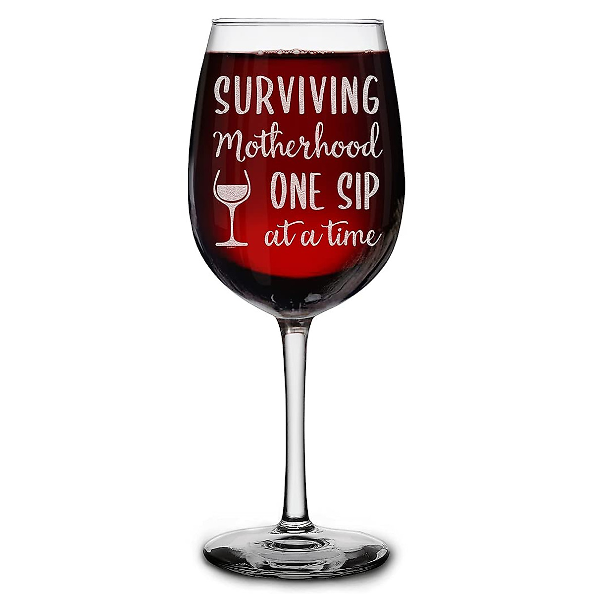 shop4ever Surviving Motherhood One Sip At A Time Engraved Stemmed Wine Glass Funny New Mom Gift (16 oz.)
