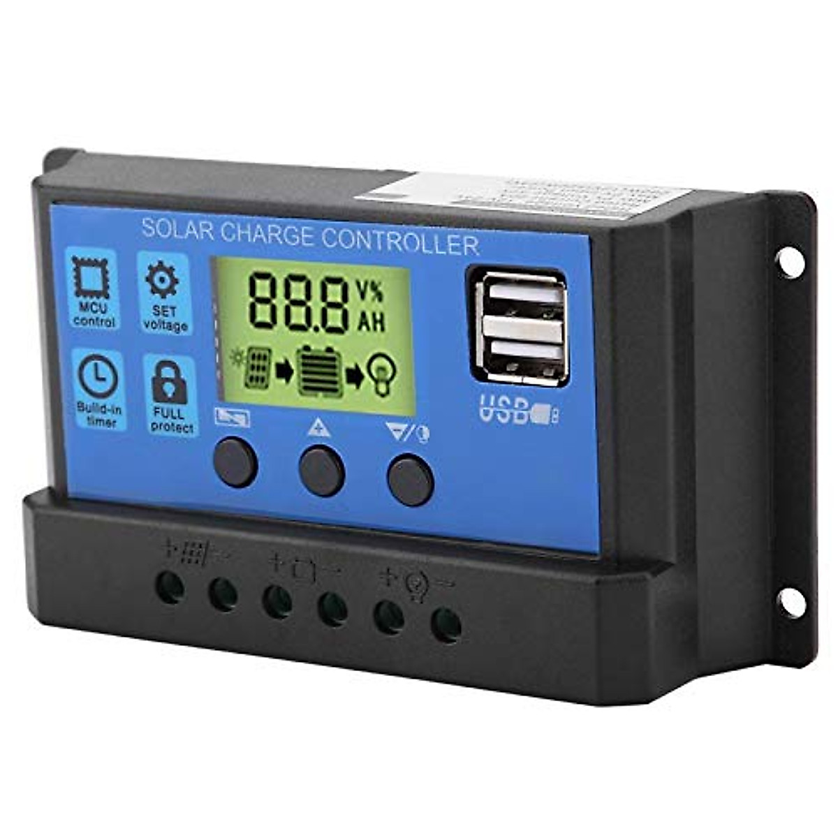 Solar Controller PWM 12V 24V Dual USB Solar Panel Battery Controller Regulator LCD Display 10/20/30A Overload Overcurrent Protection with Manual for Street Light (YJSS-20A)