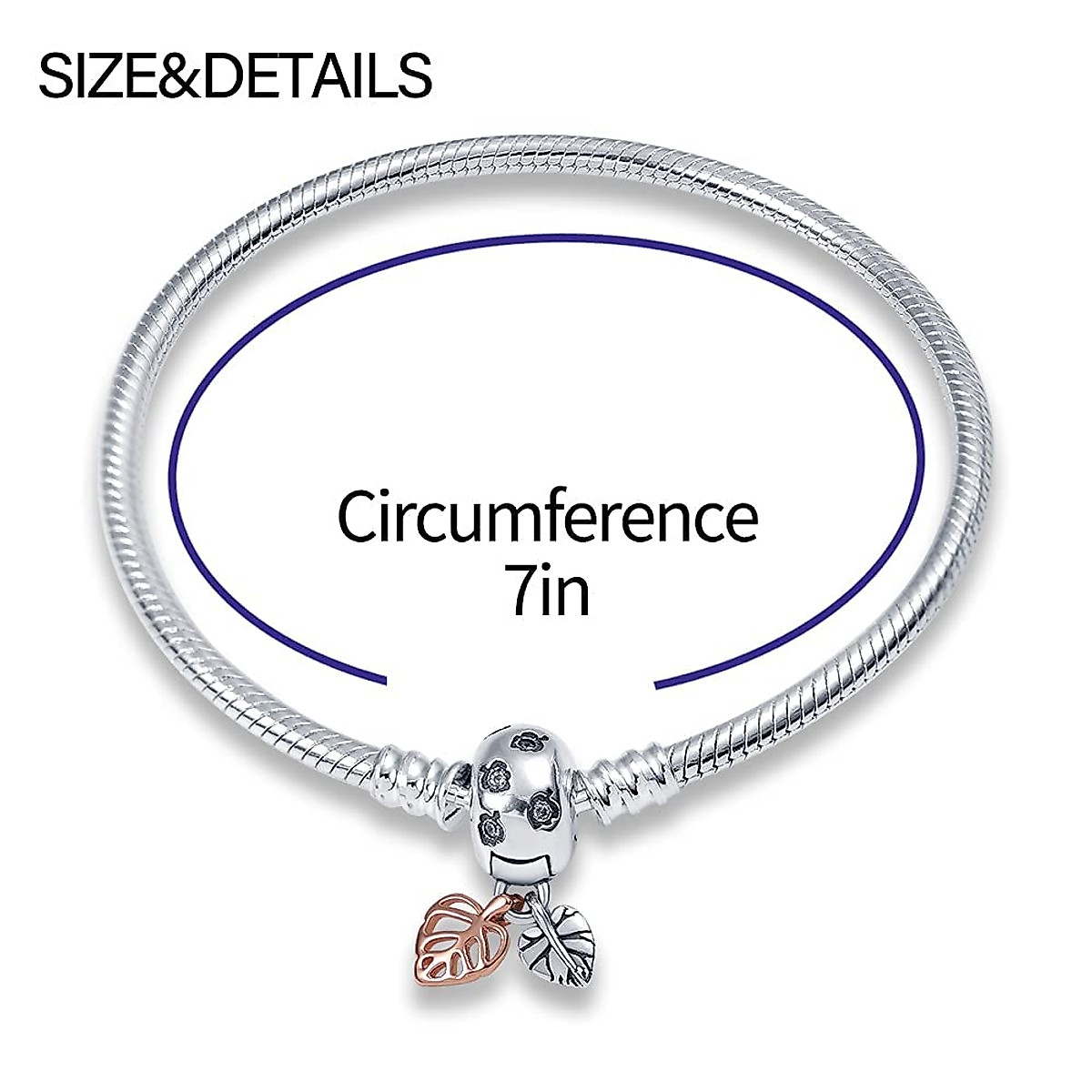 KUNSIR 925 Sterling Silver Snake Chain Bracelet with Lucky Leaf Charm Bracelets for Women Teen