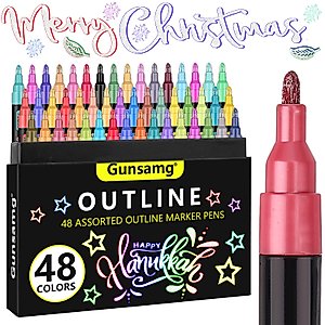 Gunsamg 48 Outline Markers for Teen Girl Gifts Trendy Stuff, Glitter Markers Metallic Markers for Doodle Writing,Art Supplies Crafts for girls 8-12