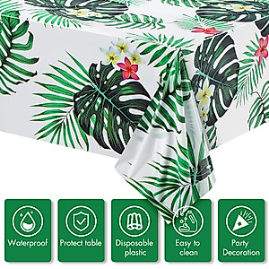 Animal Safari Tablecloth Jungle Animal Theme Tablecover Tiger Zebra Giraffe Print Table Cover Tropical Leaf Tablecloth Party Supplies for Jungle Safari Birthday Baby Showers (Greenery Style, 5 Pcs)