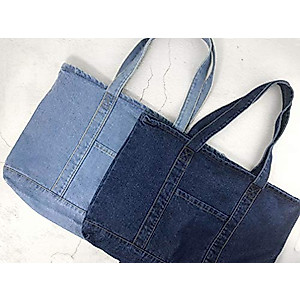 HOXIS Light Weight Soft Denim Tote Unisex Shopper Shoulder Handbag (Navy)