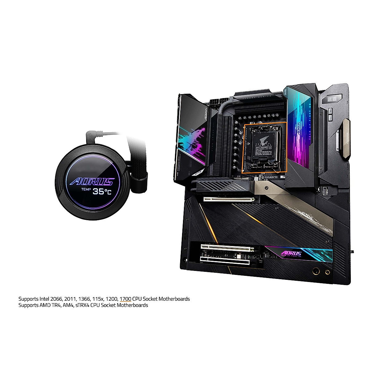 Gigabyte AORUS WATERFORCE 360 AIO Liquid CPU Cooler, 360mm Radiator with 3x120mm Low Noise ARGB Fans, Rotatable ARGB Lighting Panel Design,Compatible with Intel LGA1700 (GP-AORUS WATERFORCE 360),Black