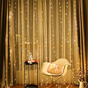 Led Curtain Lights, 300 LED Curtain String Light with 8 USB Modes Remote for Christmas Bedroom Party Wedding Home Garden Wall Decorations(Warm White)