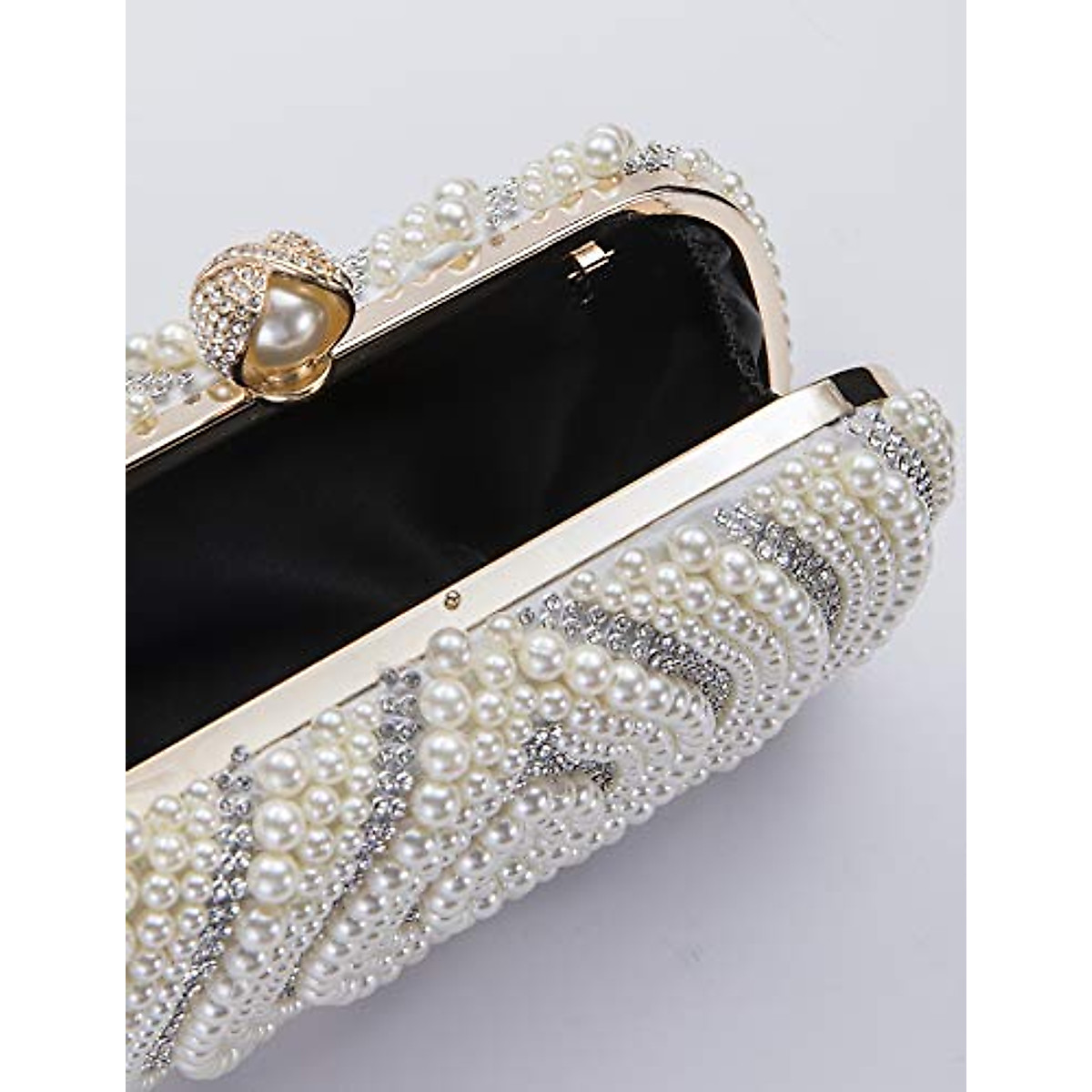 meilun Women's Pearl Clutch Purses Glliter Banquet Handbag Evening Bags (White 1)