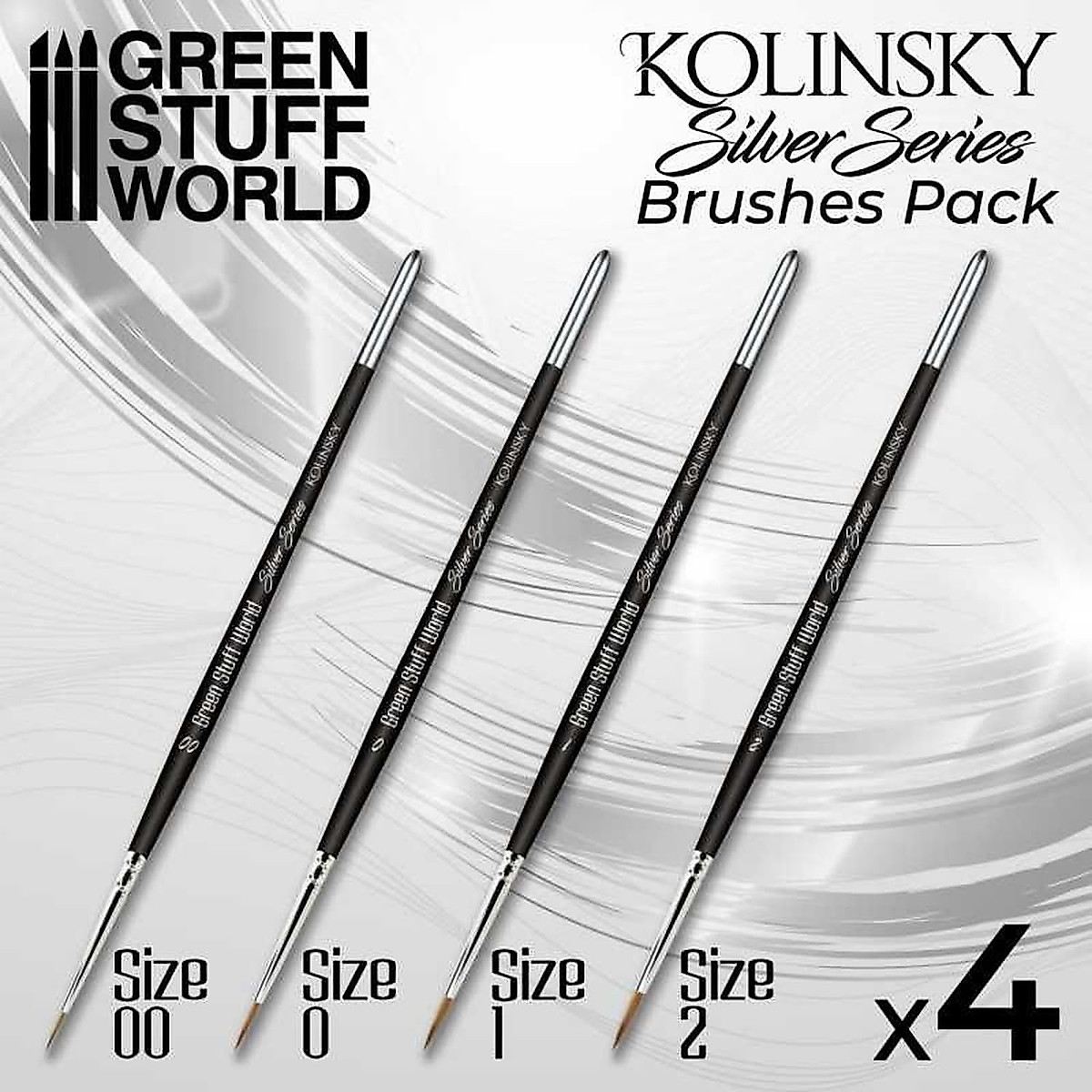 Green Stuff World Silver Series Kolinsky Brush Set of 4-10193