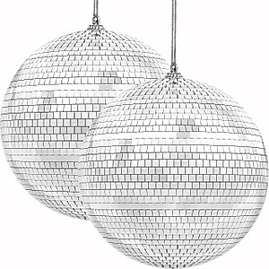 The Dreidel Company Mirror Disco Ball 6" Inch, Silver Hanging Ball with Attached String for Ring, Reflects Light, Fun Party Home Bands Decorations, Party Favor (2-Pack)