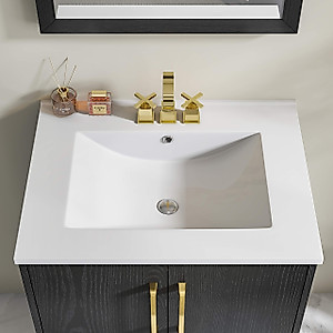 phiestina 24 Inch Black Bathroom Vanity with Ceramic Countertop Sink Combo, 2 Doors Black Bathroom Cabinet Set, BV01-MGD-BLACK