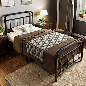 Twin Bed Frame with Victorian Style Wrought Iron-Art Headboard and Footboard, Twin Size Metal Platform Bed Frame Twin Rustic Vintage Metal Bed Frame Twin No Box Spring Needed Noise Free, Black (Twin)