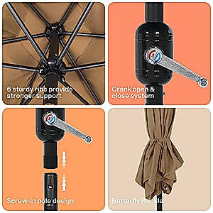 Brace Master 9ft Patio Umbrella Outdoor Umbrella Patio Table Umbrella with Push Button Tilt and Crank for Garden, Lawn, Deck, Backyard & Pool (Brown)