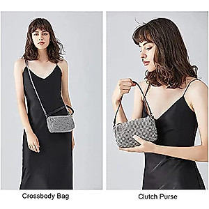 Silver Pouch Top Handle Handbag Diamond Purse for Women Small Cell Phone Bag with Silver Rhinestones Clutch Wallets MWL-019WT