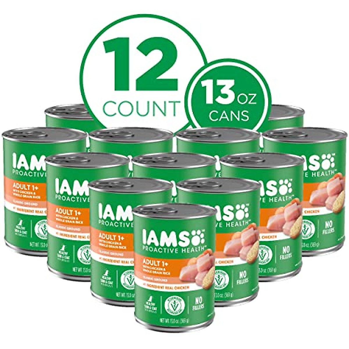 IAMS PROACTIVE HEALTH Adult Wet Dog Food Classic Ground with Chicken and Whole Grain Rice, 12-Pack of 13 oz. Cans