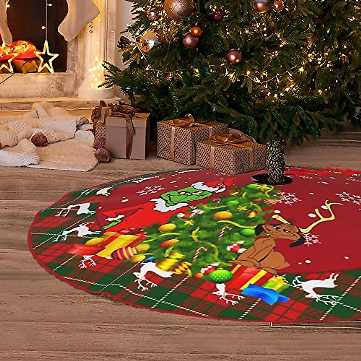 Christmas Tree Skirt 36 Inches Xmas Red Green Plaid Tree Skirt Christmas Tree Decoration New Year Holiday Party Decor