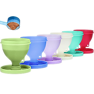 ProStand [6 Pack] - Funnels w/Stand for Filling Water Bottles with Protein Powder, Supplement Container Set to Go or Kitchen Use, Keychain for Shaker Cup V2