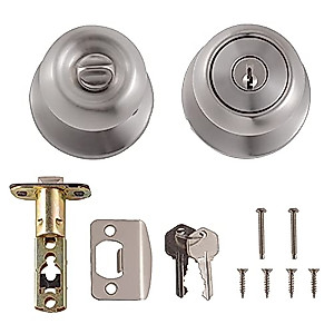 Amazon Basics Exterior Door Knob With Lock, Coastal, Satin Nickel