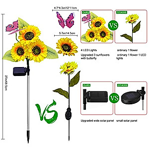 ANGMLN Solar Sunflower Lights Outdoor Decorative - 2 Pack Solar Flowers Lights Outdoor Garden Waterproof with Butterfly Decor Sunflower Garden Stake Lights for Yard Patio Lawn Pathway