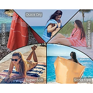 Park & Oz Turkish Beach Towel – Oversized 100% Cotton Quick-Dry & Sand-Free Blanket 72" x 40" – Ultra-Absorbent, Lightweight & Compact Pool Towel for Beach, Travel, Spa, Gym, Camping & Home