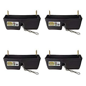 Little Giant FF16BLACK 9 Quart Heavy Duty Plastic Feed Trough Bucket Fence Feeder with Clips for Livestock & Pets, Black (4 Pack)