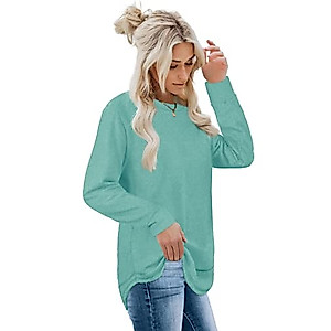 Long Sleeve Tops for Women Loose Fit Dressy Tunic DarkTurquoise L