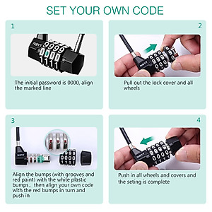 ORIA Cable Locks with Combination, 4 Digit Combination Padlock, Long Shackle Lock, Flexible Steel Cable Rope, Cabinet Lock, School Locker, Black