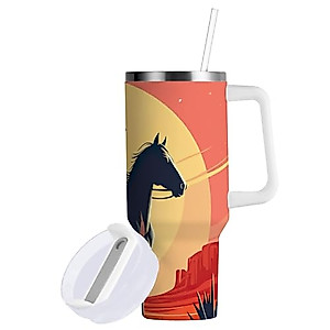ODAWA Large Cowboy Desert Stainless Steel Insulated Tumbler with Handle and Straw Travel Insulated Tumblers