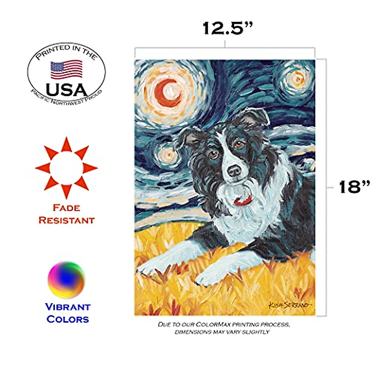 Toland Home Garden 112648 Van Growl-Border Collie Dog Flag 12x18 Inch Double Sided Dog Garden Flag for Outdoor House Border Collie Flag Yard Decoration