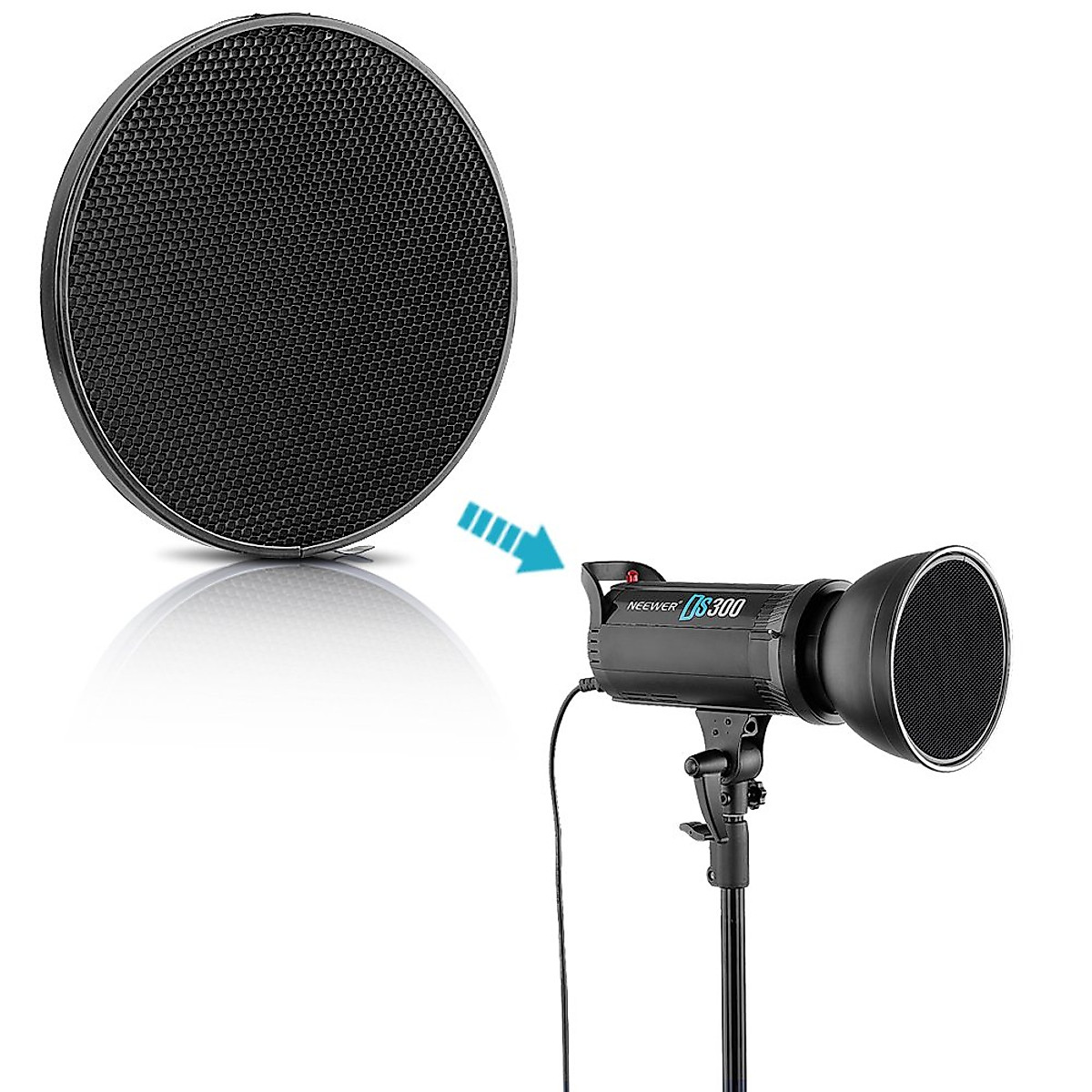 Neewer 7inch/ 18cm Standard Reflector Diffuser with 10/30/50 Degree Honeycomb Grid for Bowens Mount Studio Light Strobe Flash