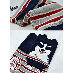Hellomamma Women's Toe Sock Cute Cat Dog Ankle Sock Cotton Athletic Running Five Finger Socks for Girls (5 Pairs)