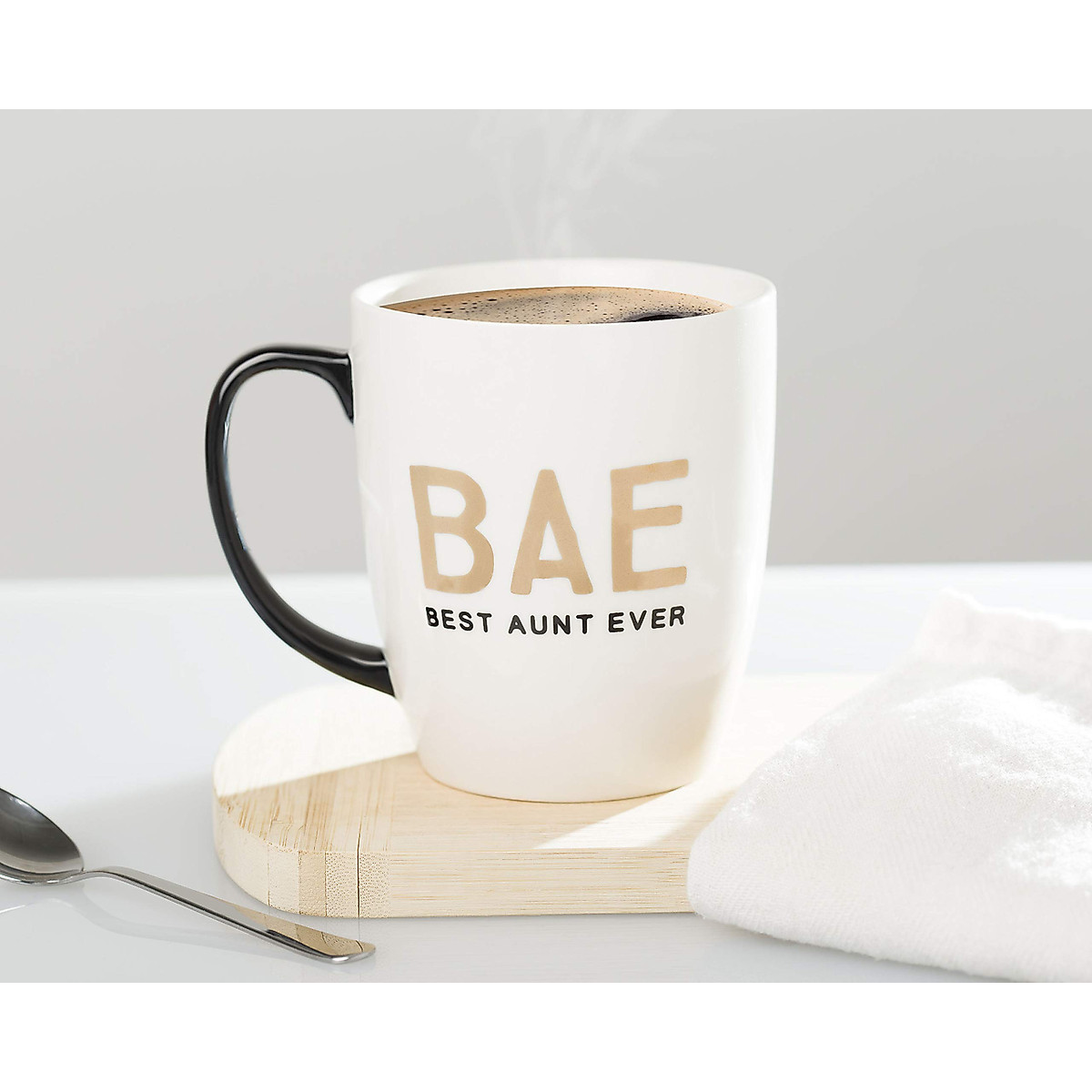 Pearhead Bae Best Aunt Ever Ceramic Mug, Aunt Coffee Mug, Best Aunt Gifts, White