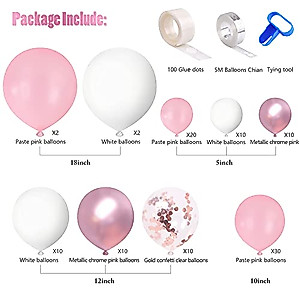 Pink White Balloons Garland Arch Kit 104 PCS Metallic Pink Gold Confetti Latex Balloons for Baby Girl Shower Birthday Wedding Anniversary Bachelorette Party Decorations