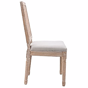 ZHENGHAO Vintage Farmhouse Dining Chairs Set of 2, French Country Dining Room Chairs with Rattan Back, Soild Wood Legs, Upholstered Chairs for Living Room/Kitchen/Restaurant, Beige