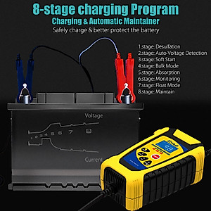 KATBO car Battery Charger, 6V 12V 24V trickle Charger 6-Amp, Battery maintainer, Smart Battery Charger for car Lead-Acid Batteries, AGM, Gel, SLA, STD