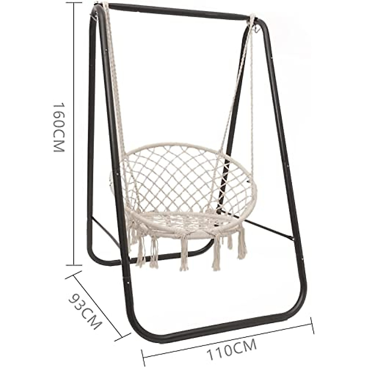 SENADA Swing Chair with Stand, Handwoven Rope Swing Hammock Chair, Heavy Duty Hammock Stand Max Load 360lbs, Garden Indoor Outdoor Hanging Chair Stand Included Set (White)