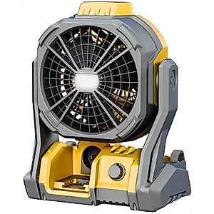DeForce Battery Operated Fan, for DeWalt 20V Max Battery, Camping Fan Cordless, Option for Corded, with LED Lights, Variable Speed, Hook for Hanging, for Jobsite(Battery Not Included)