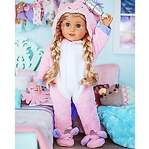 MY GENIUS DOLLS Unicorn Matching Onesie Pajamas and Sleepmasks - Fits Girl and 18 inch Doll Like American (Doll Not Included)
