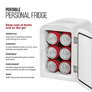 Chefman Mini Portable White Personal Fridge Cools Or Heats & Provides Compact Storage For Skincare, Snacks & Medela Breastmilk Storage Bags, 50 Count (Pack of 1)