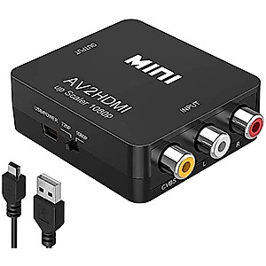Amtake RCA to HDMI Converter, 1080P RCA Composite CVBS AV to HDMI Video Audio Converter Adapter Compatible with N64 Wii PS2 Xbox VHS VCR Camera DVD, Support PAL/NTSC with USB Power Cable