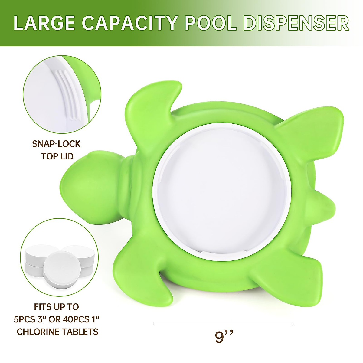 Watersecret Turtle Floating Pool Chlorine Dispenser 2 in 1 kit, Collapsible Chlorine Floater ，Anti-Corrosion Fits 3" Chlorine Tablets，Release Adjustable for Swimming Pool,Hot Tub SPA（2 Pack