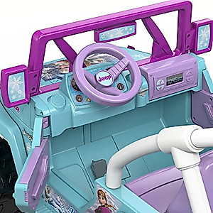Power Wheels Disney Frozen Jeep Wrangler Ride-On Battery Powered Vehicle with Music Sounds & Storage, Preschool Kids Ages 3+ Years​, Baby Blue/Purple