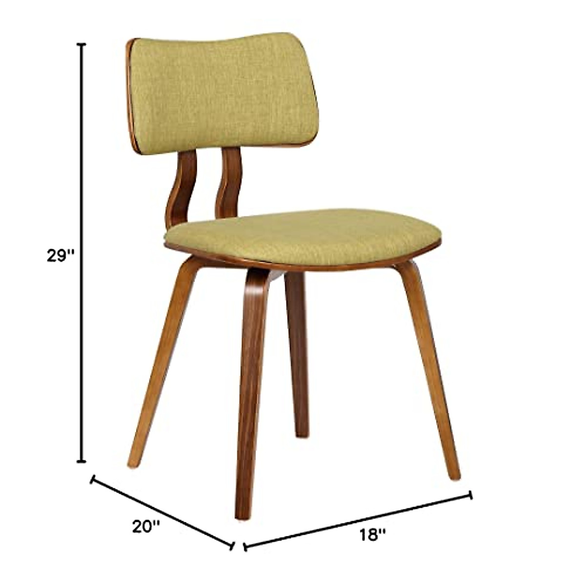 Armen Living Jaguar Dining Chair in Green Fabric and Walnut Wood Finish 20D x 18W x 29H in