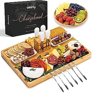 SMIRLY Charcuterie Boards & Accessories, Large Charcuterie Board Set, Bamboo Cheese Board Set, House Warming Gifts New Home (Magnetic Holder)