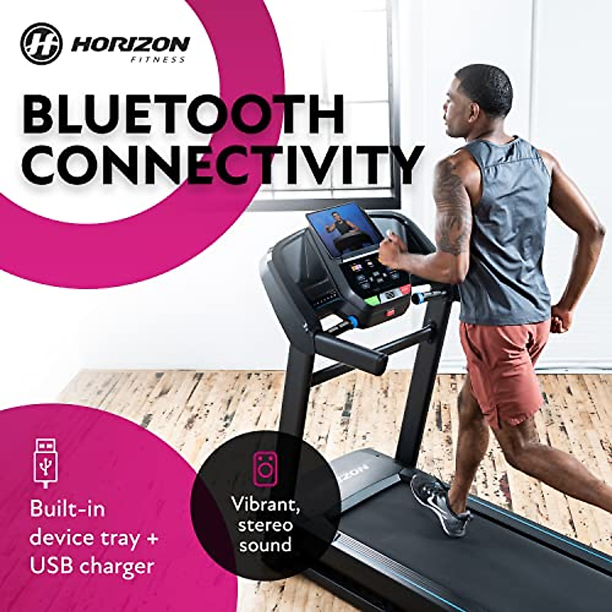 Horizon Fitness T202 Foldable Treadmill Running Machine with Incline, Fitness & Cardio, Lightweight Folding Treadmill with Bluetooth Speakers, EasyDial Controls, Tablet Holder, 325lb Capacity