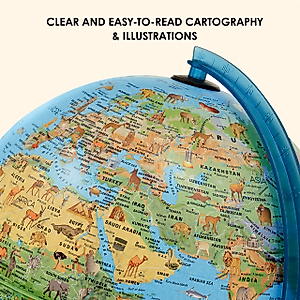 Waypoint Geographic Safari Explorer Animals Globe, World Globe, Illuminated Desktop Globe with Blue Physical Earth and 100s of Illustrated Animals
